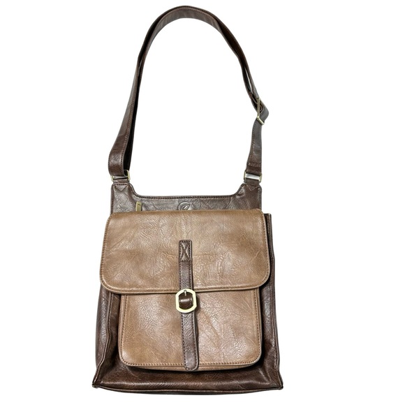 Espe | Bags | Espe Sasha Messenger Vegan Faux Leather Brown Tan Flap ...